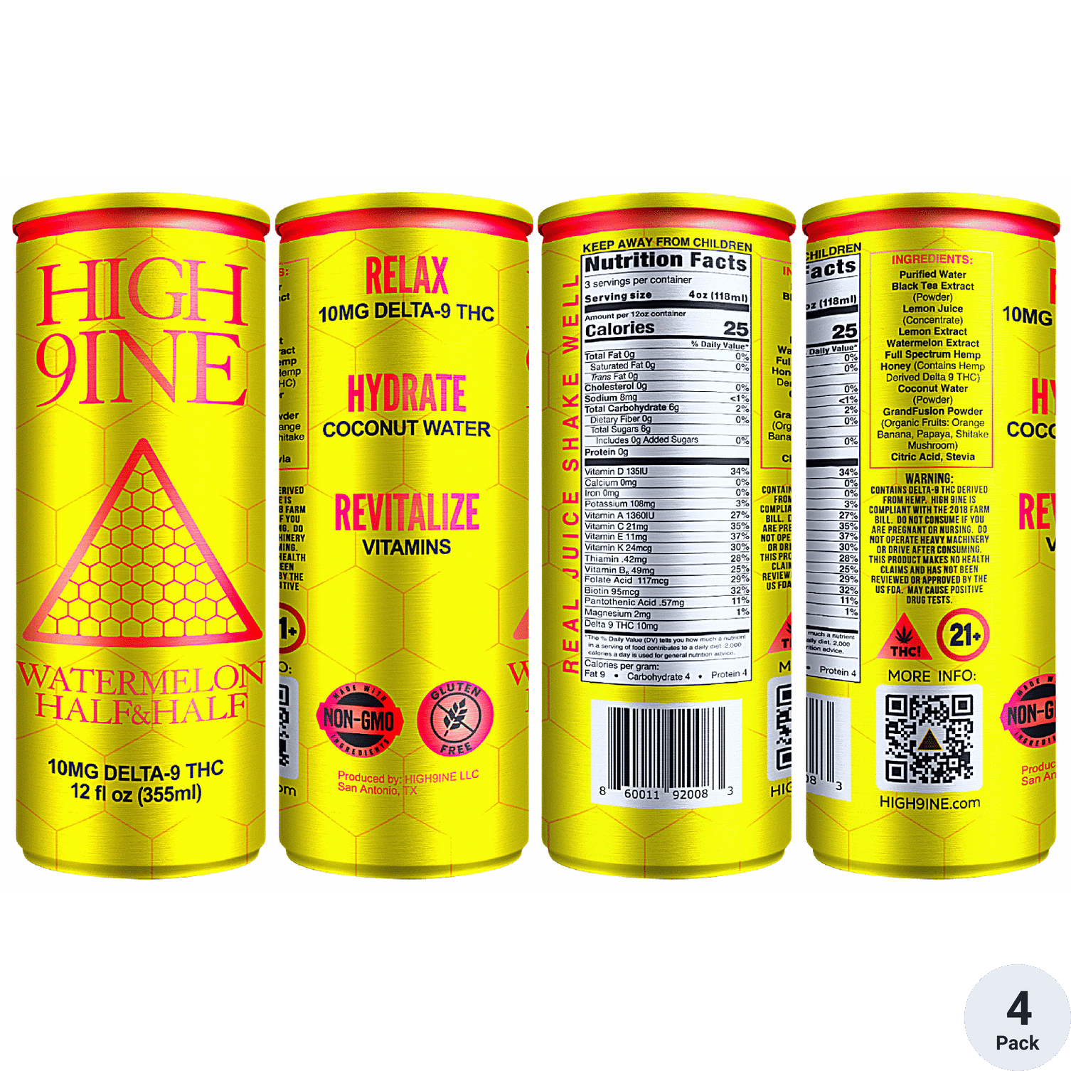 HIGH 9INE THC 10mg Watermelon Half & Half | Total Wine & More