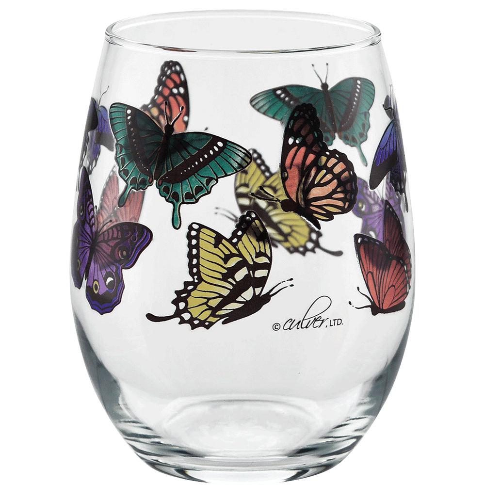 Culver Butterflies Stemless Wine Glass 15 oz | Total Wine & More