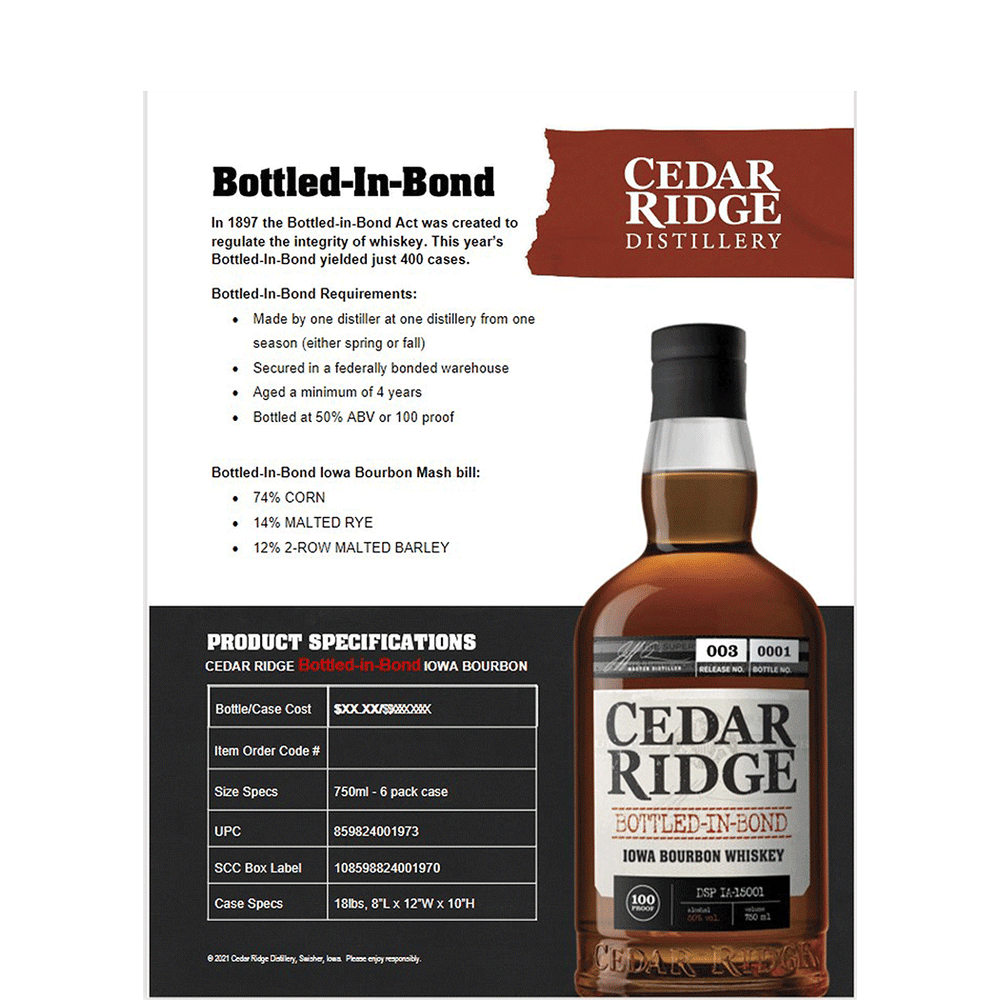 Cedar Ridge Bottled in Bond Iowa Bourbon Whiskey | Total Wine & More
